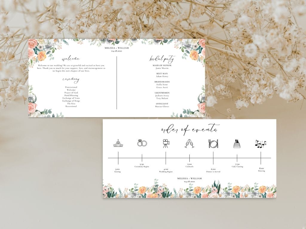 Blush Pink and Peach Chic Pastel Wedding Program Card Stationery ...