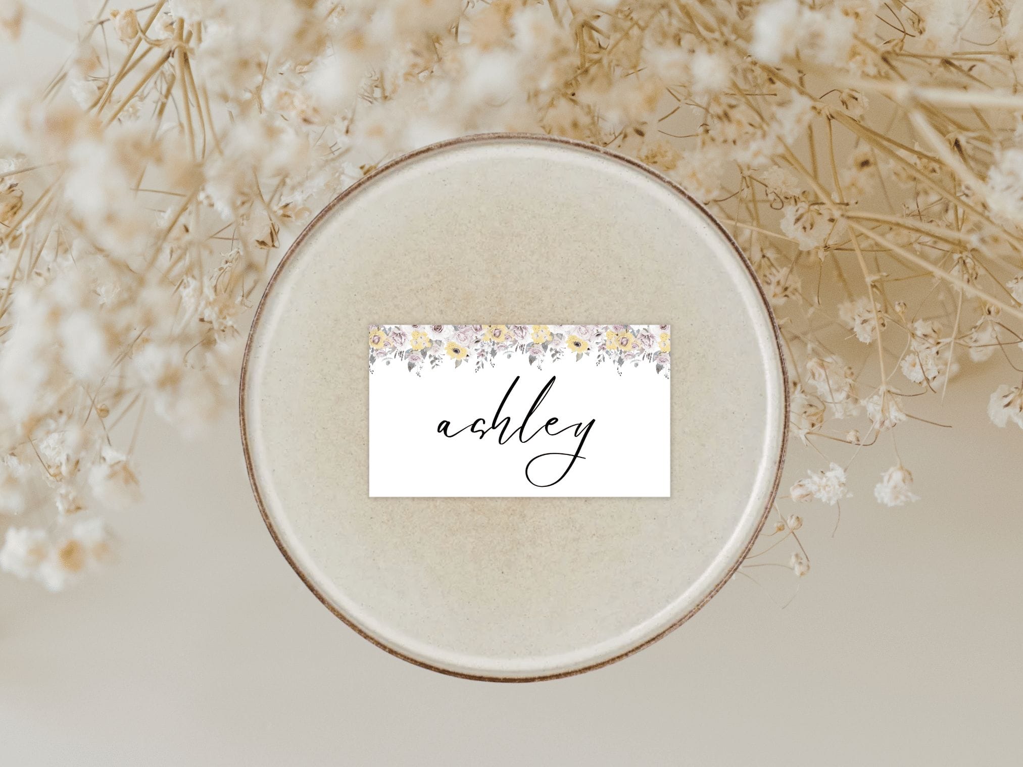 French Mustard Yellow And Lavender Name Card - Plan In Love