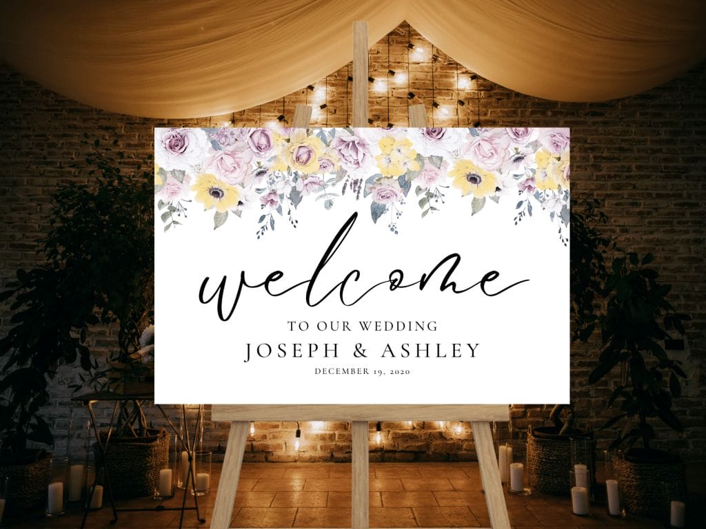French Mustard Yellow And Lavender Wedding Welcome Sign (Horizontal ...