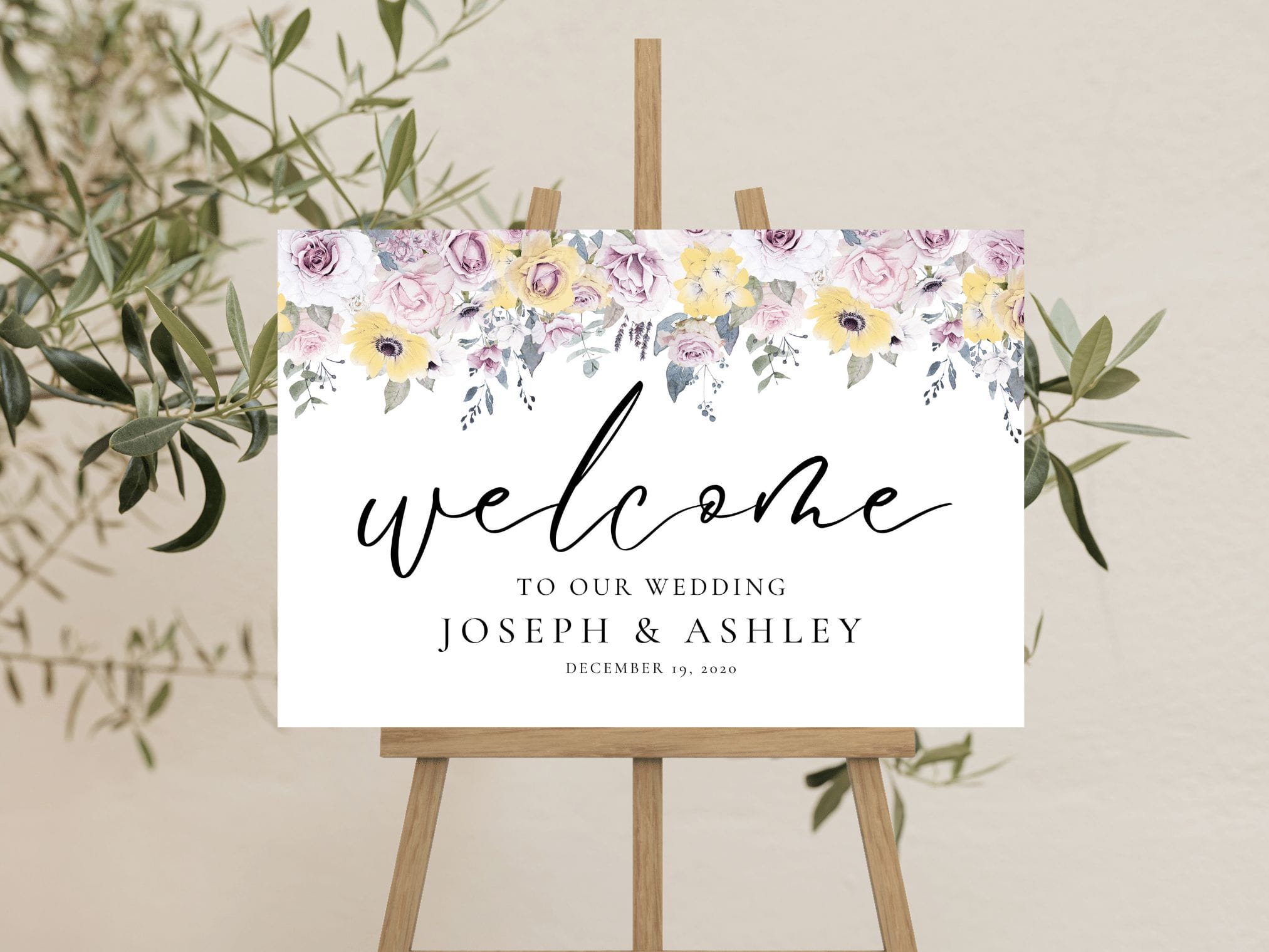 French Mustard Yellow And Lavender Wedding Welcome Sign (Horizontal ...