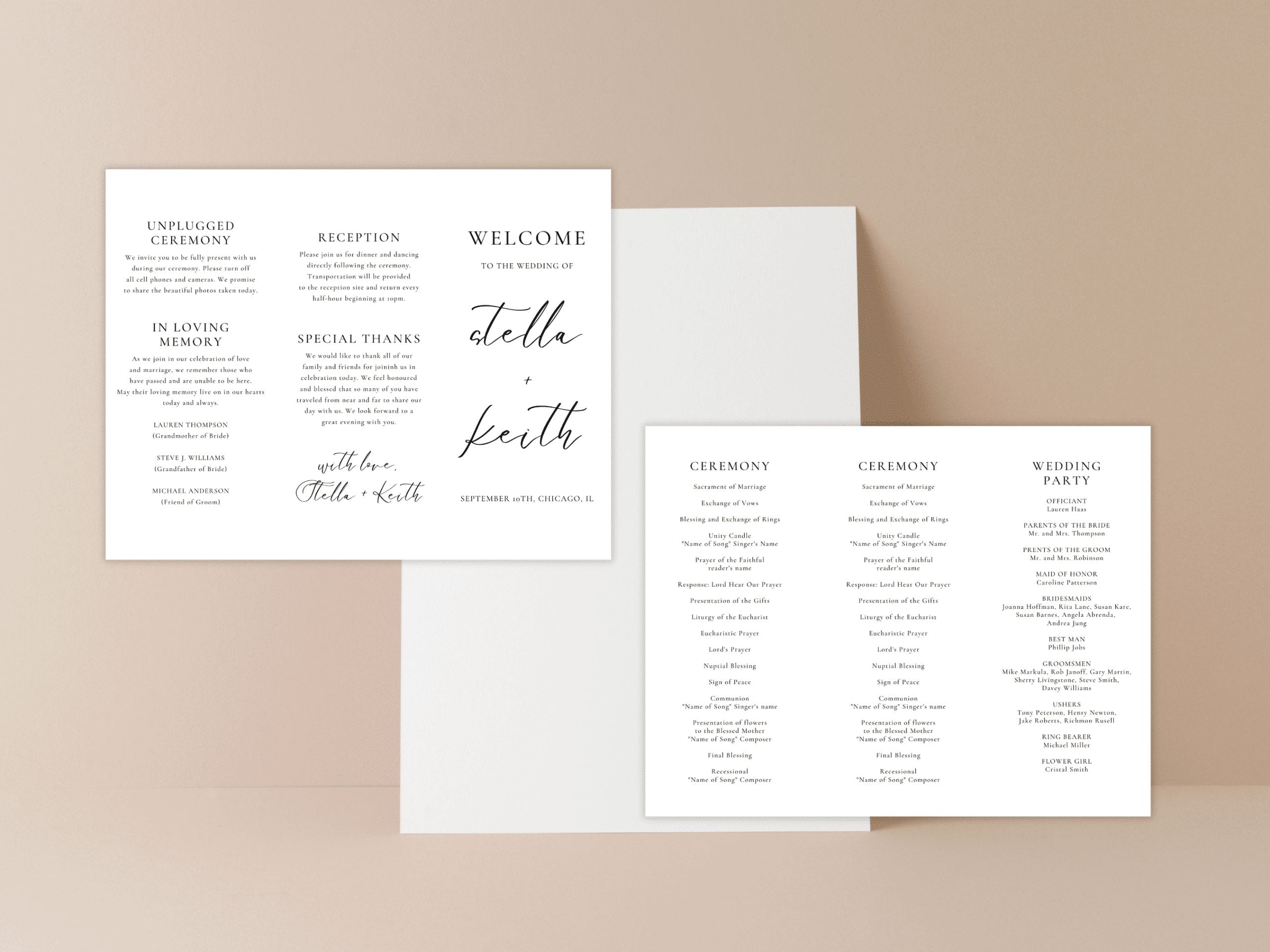 Minimalist Modern White and Black Wedding Program Card - Plan In Love