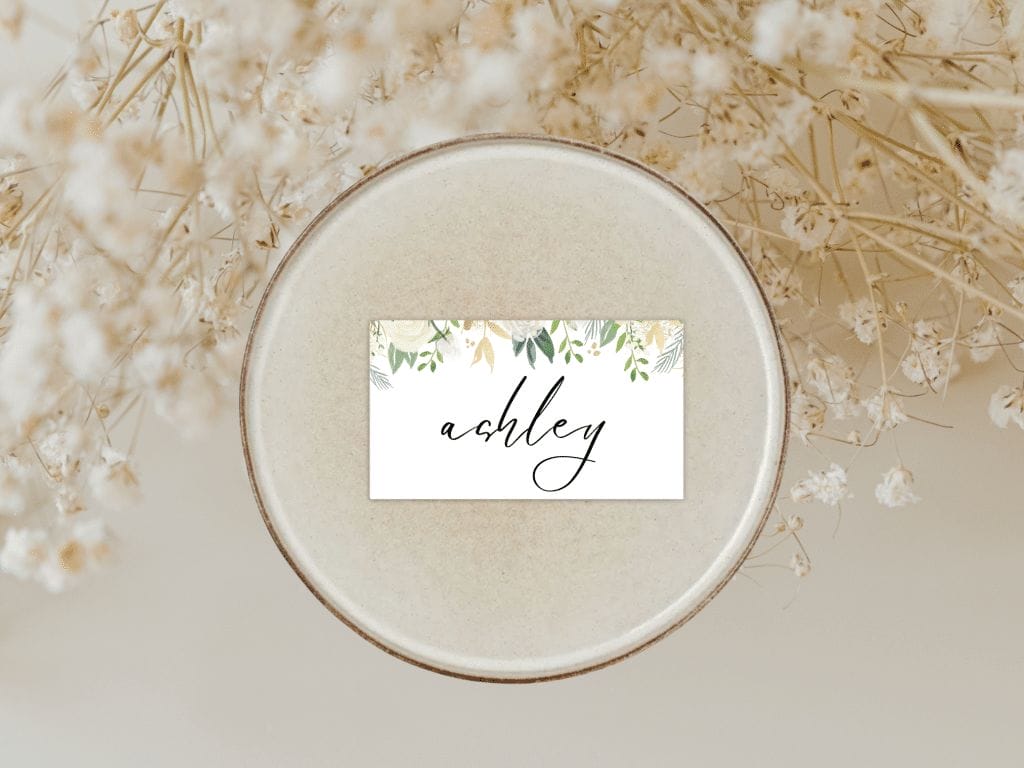 Modern Sage Green and Gold Wedding Name Card - Plan In Love