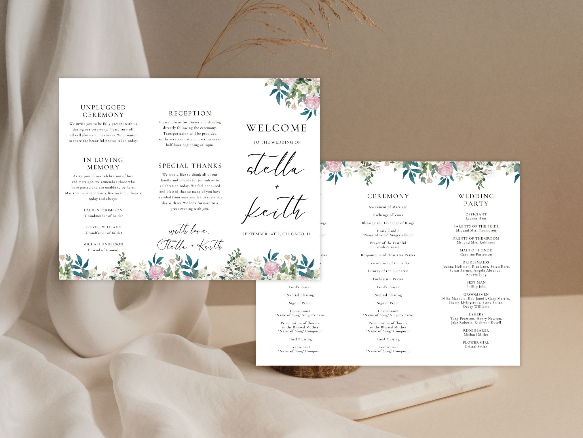 Elegant Navy Blush Pink Wedding Trifold Wedding Program - Plan In Love