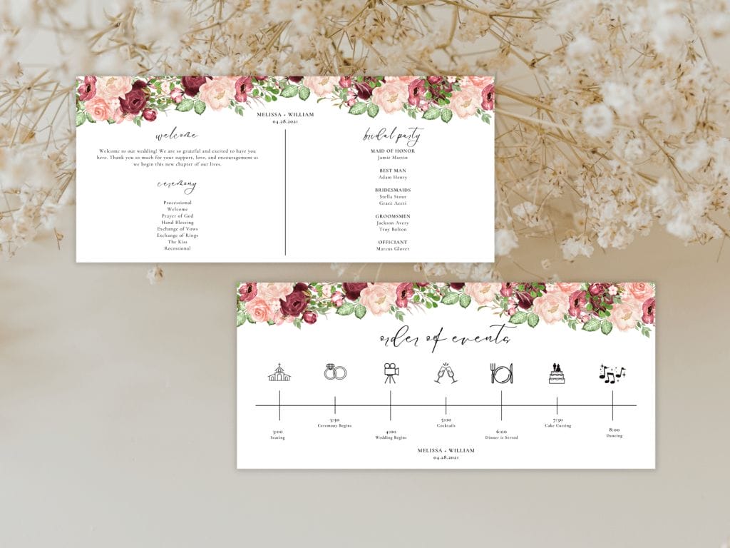 Burgundy Blush Fall Wedding Program Card Stationery (Slimmed) - Plan In ...