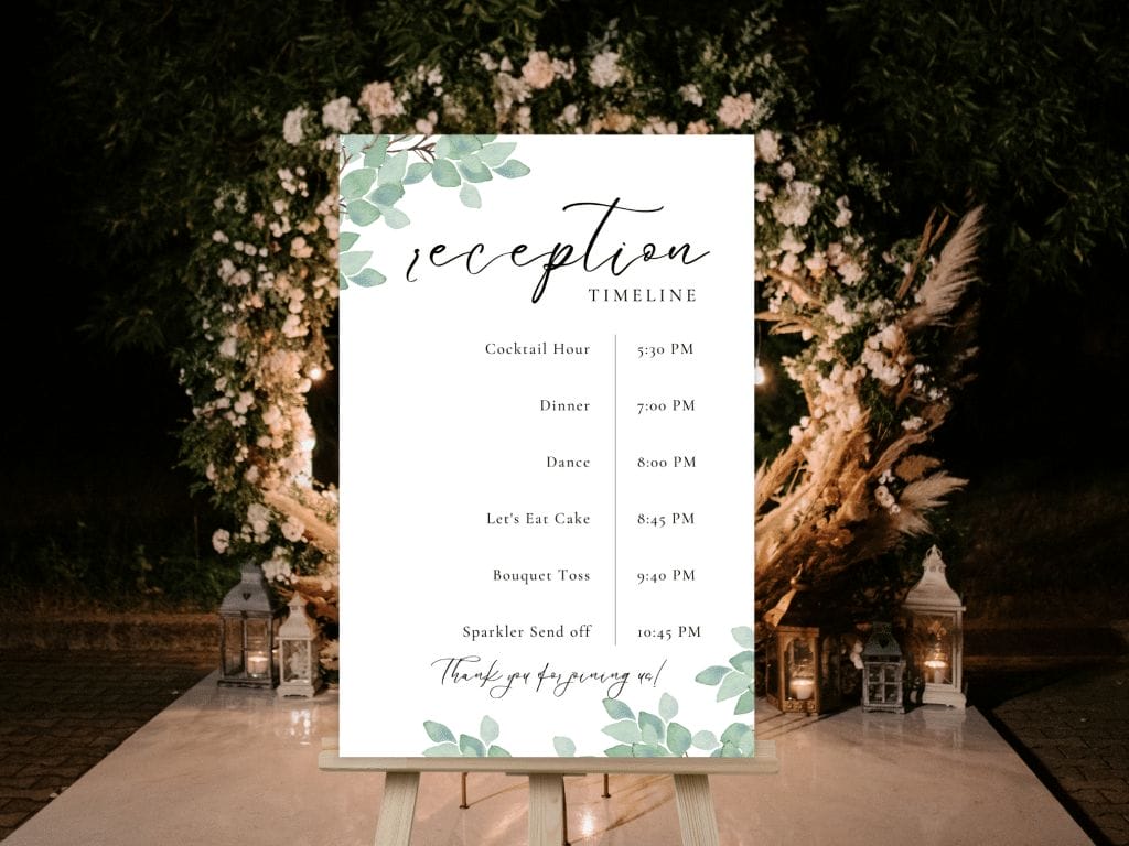 Rustic Modern Eucalyptus Greenery Wedding Reception Timeline Program ...