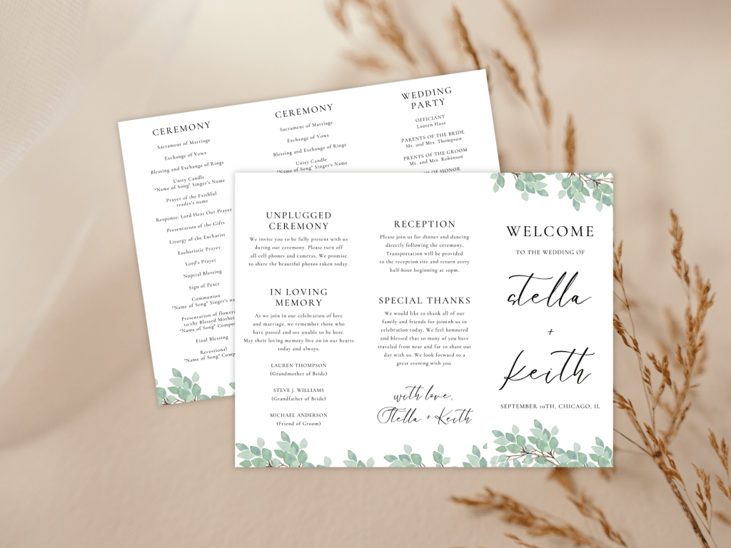 Rustic Modern Eucalyptus Greenery Wedding Trifold Wedding Program Card ...