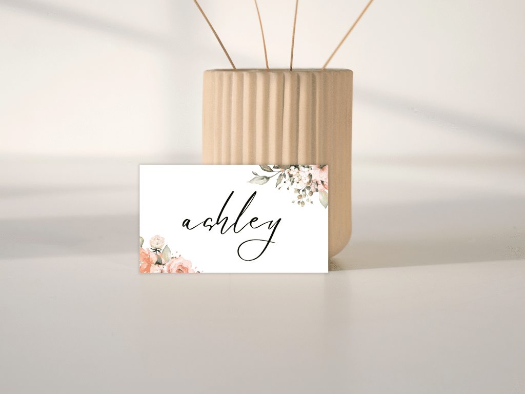 Whimsical Peach Coral Wedding Name Card - Plan In Love