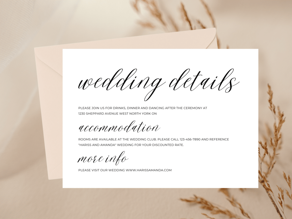 Modern Minimalist Black & White Wedding Details Card - Plan In Love