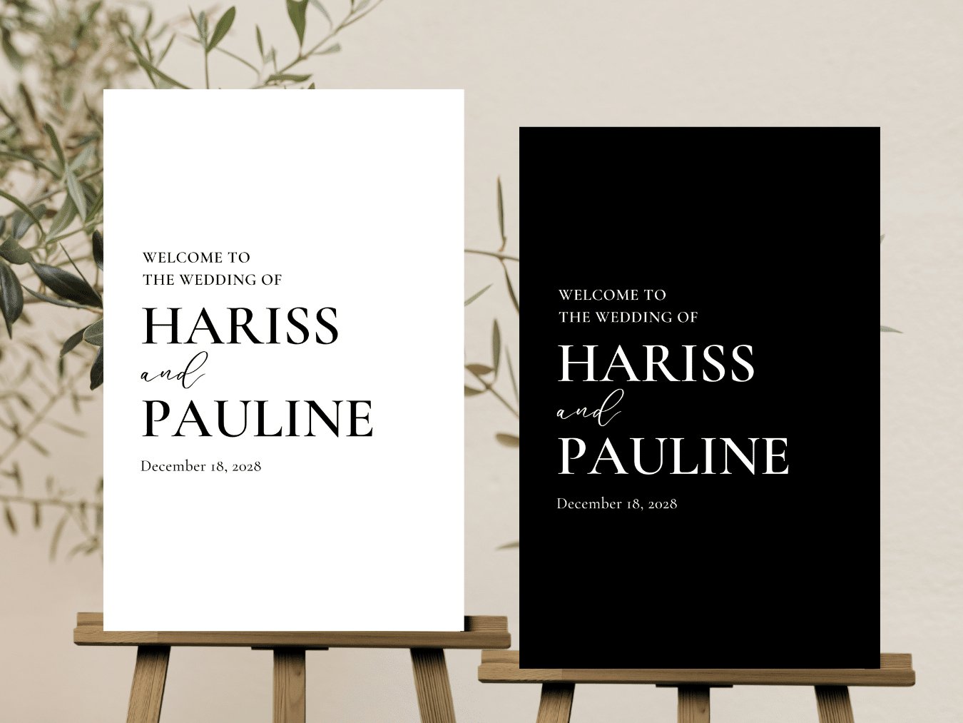 Modern Black White Vertical Minimalist Welcome Sign - Plan In Love