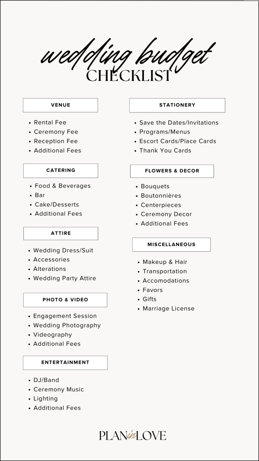 Your Complete Wedding Budget Checklist (Plus Tips!) - Plan In Love