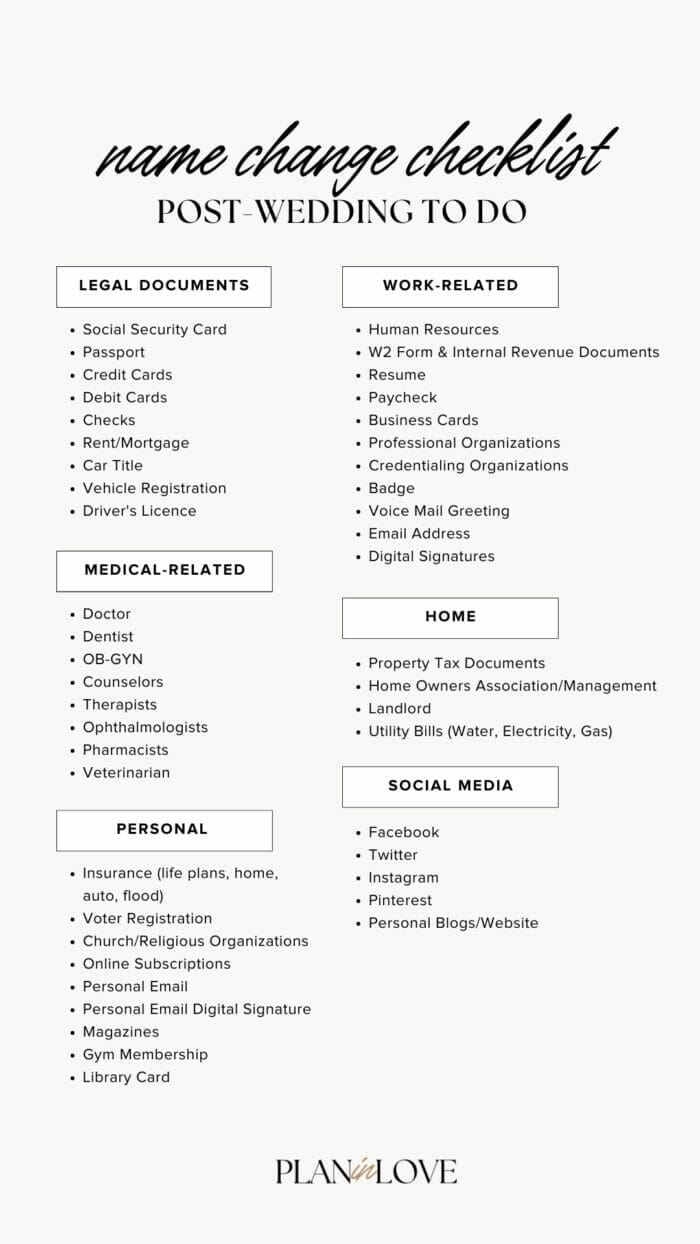 The Ultimate Name Change Checklist for Newly Weds - Plan In Love The Ultimate Name Change Checklist for Newly Weds - Plan In Love