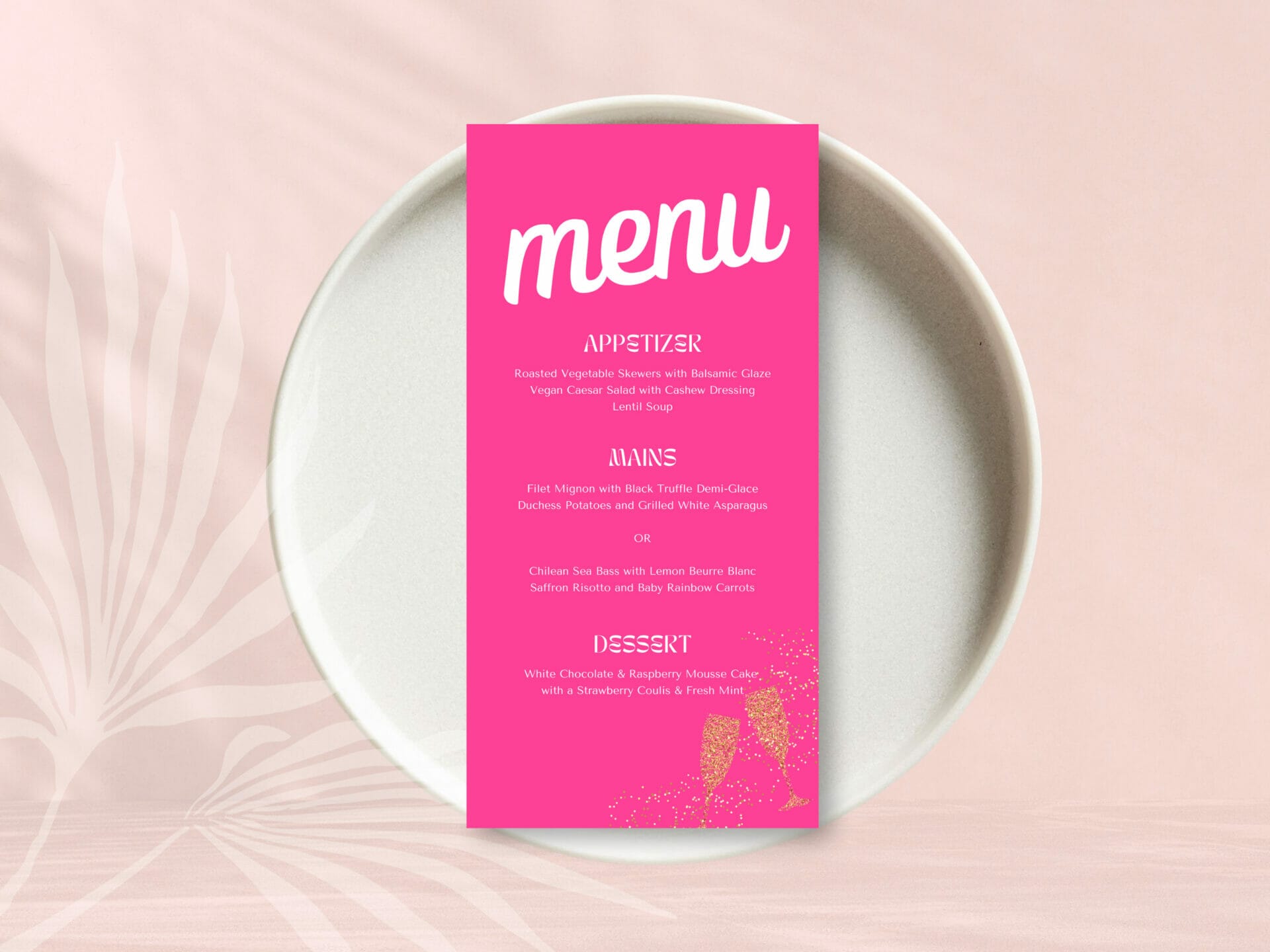 Barbie Theme Pink Dinner Menu Card Canva Template - Plan In Love
