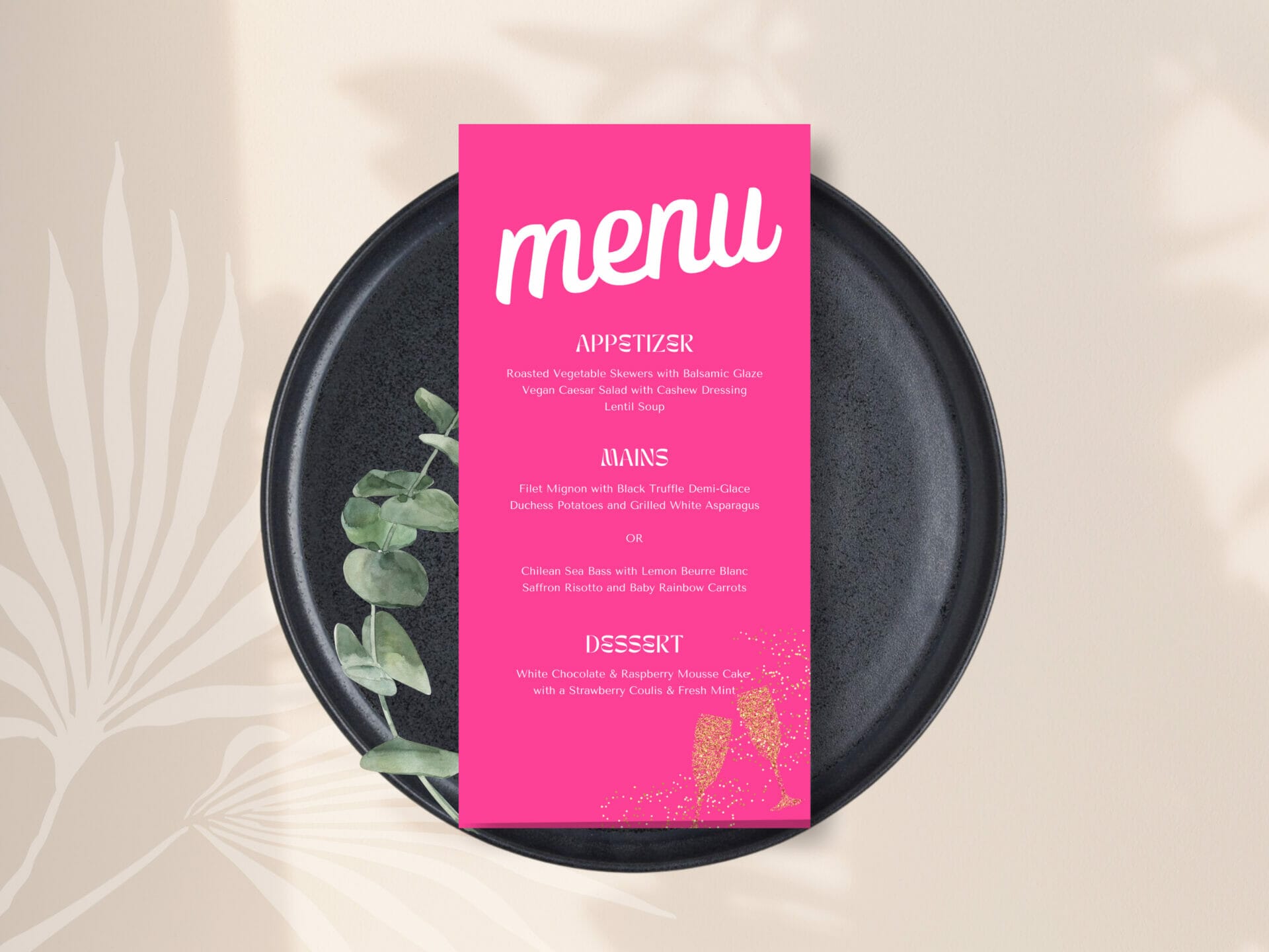 Barbie Theme Pink Dinner Menu Card Canva Template - Plan In Love