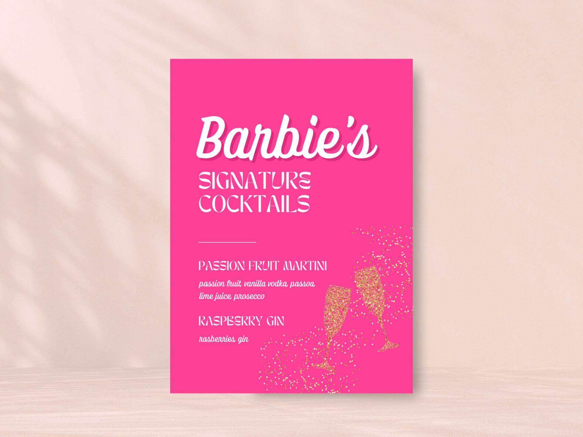 Barbie Theme Pink Bar Menu Card Canva Template - Plan In Love