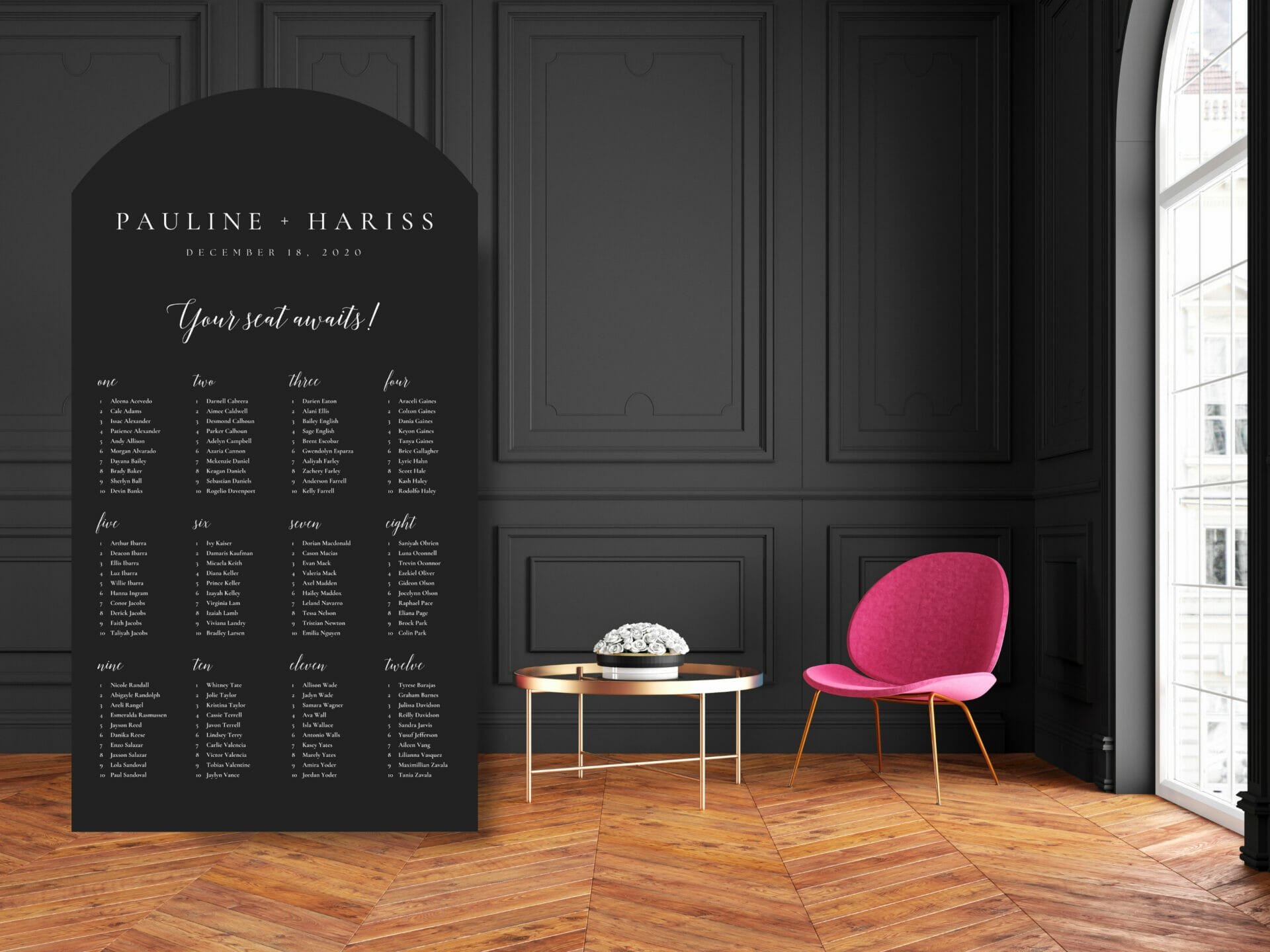 Arch Black Wedding Seating Chart Template - Plan In Love
