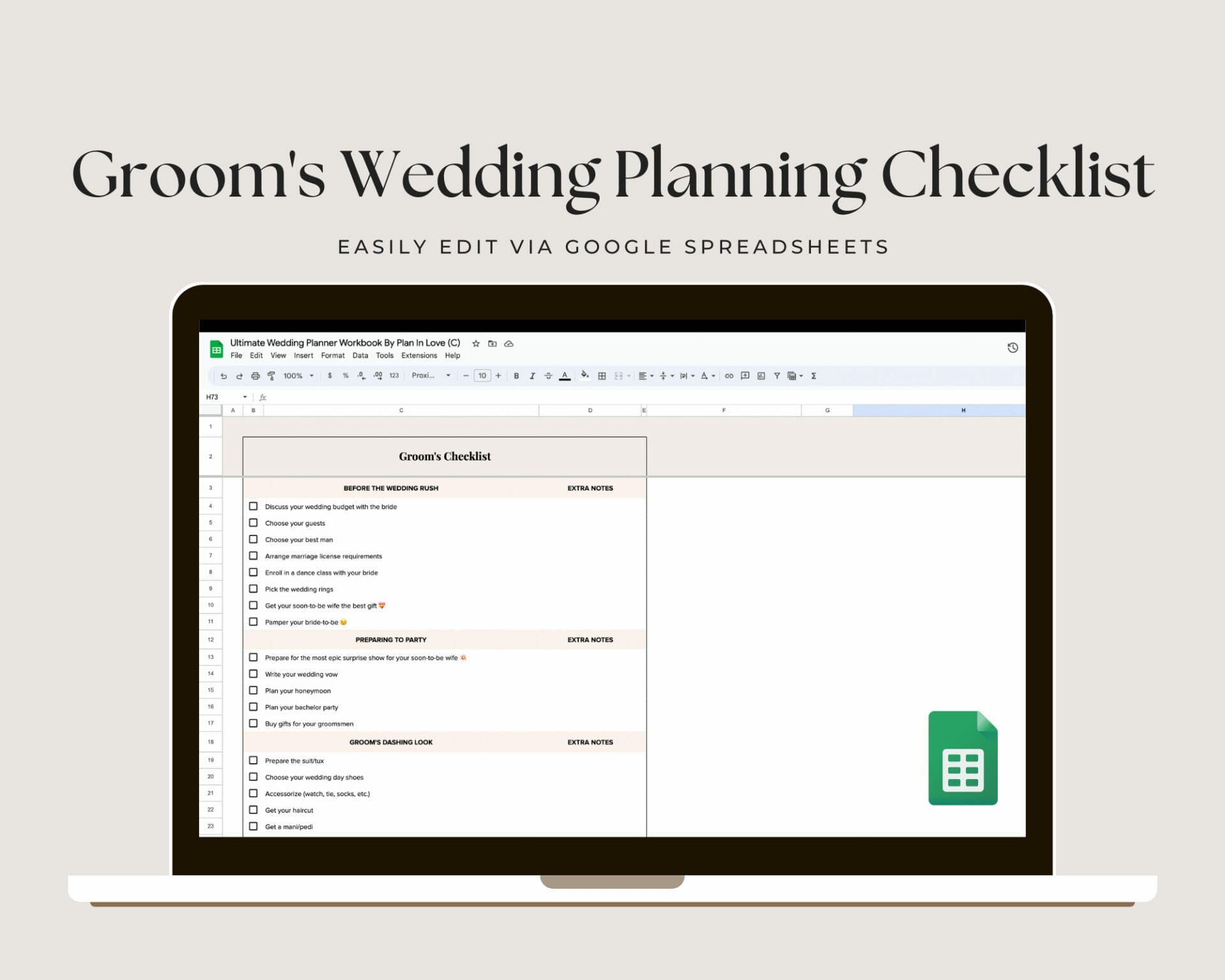 Groom's Wedding Planning Checklist Spreadsheet - Plan In Love