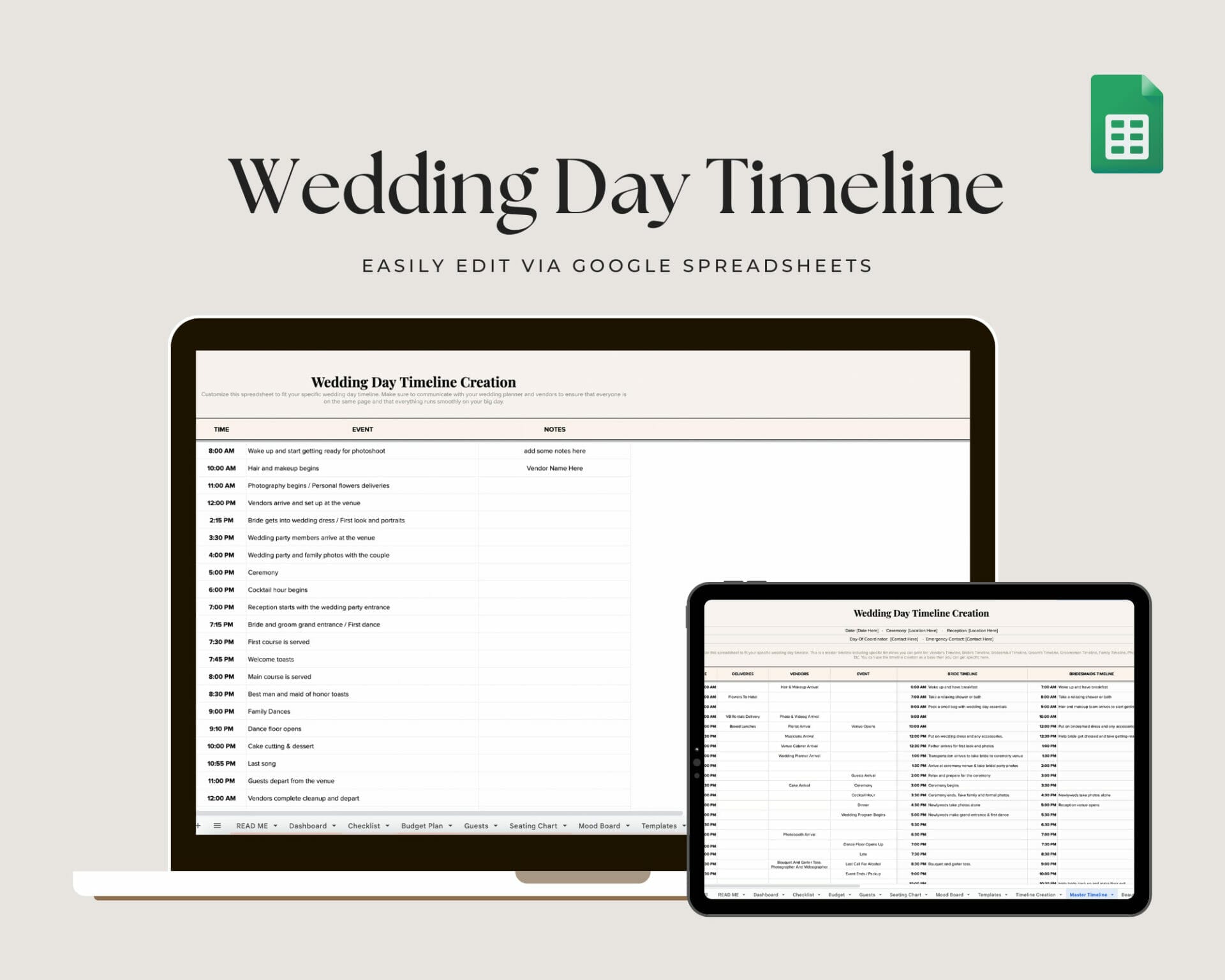 Wedding Day Timeline Spreadsheet - Plan In Love