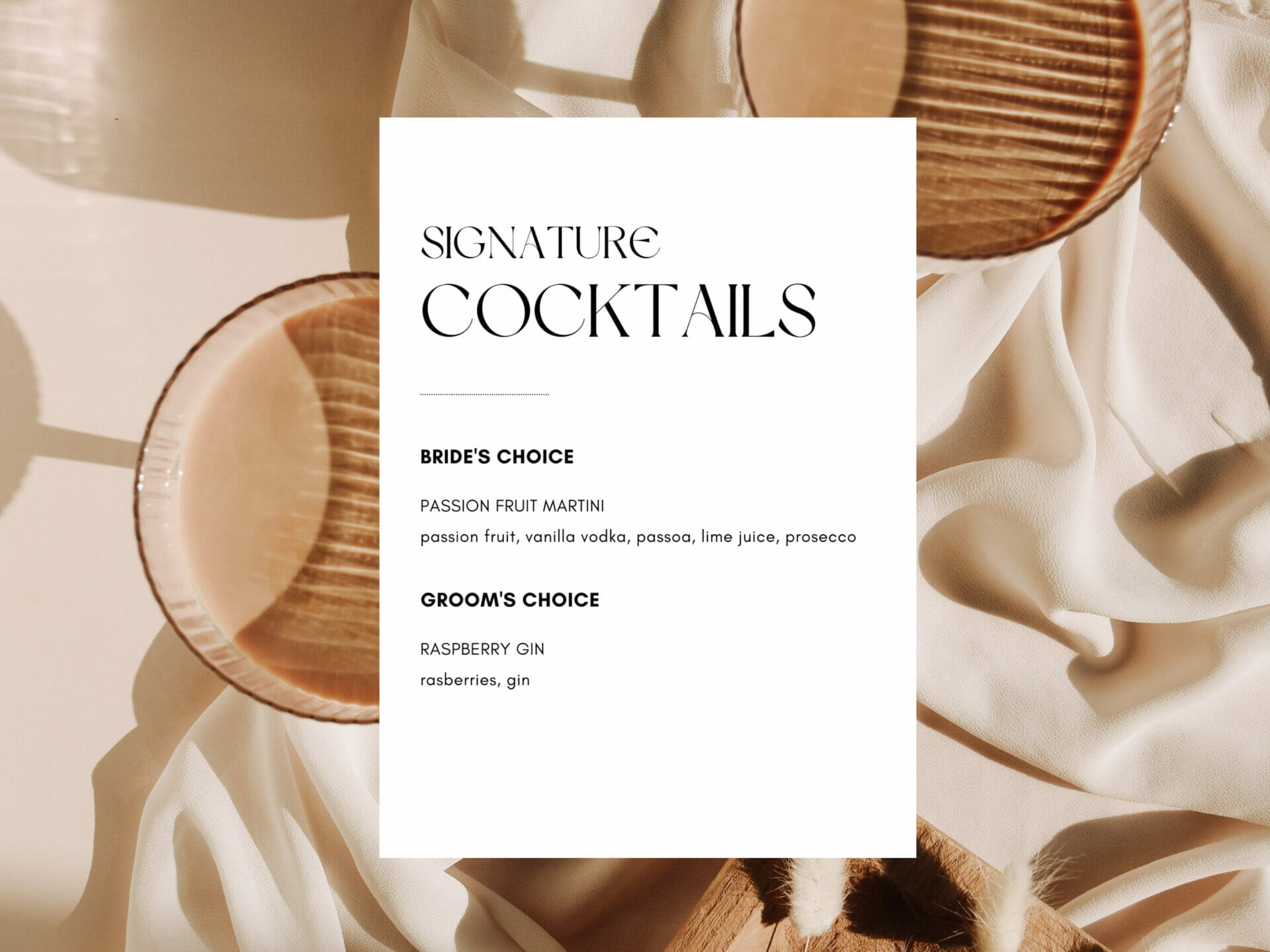 Modern Luxe Wedding Bar Menu Card Stationery - Plan In Love