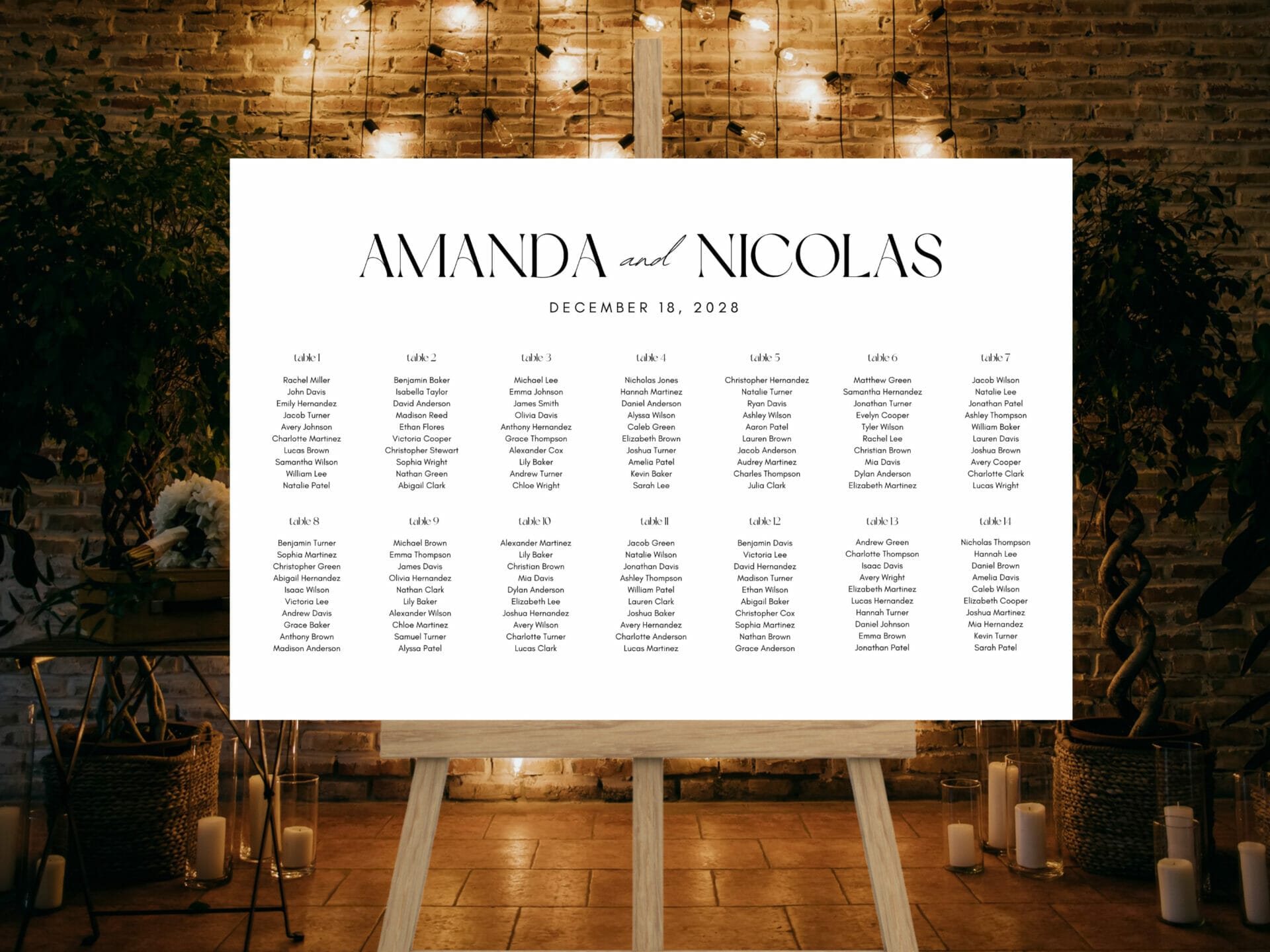 Modern Luxe Wedding Horizontal Seating Chart - Plan In Love
